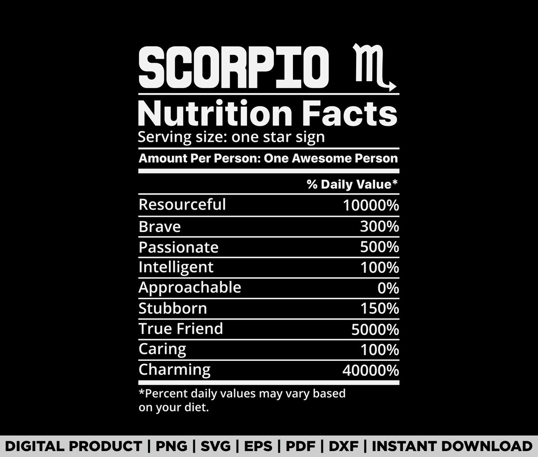 Scorpio Nutrition Facts Svg Png Zodiac Sign Shirt Design Eps Pdf
