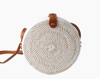 White Round Rattan Bag With Braid Pattern Bali Bag Straw - Etsy