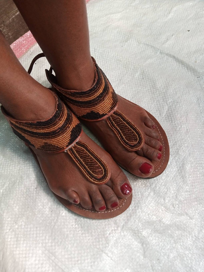 Tribal Sandals Beaded Sandals African Sandals Leather - Etsy