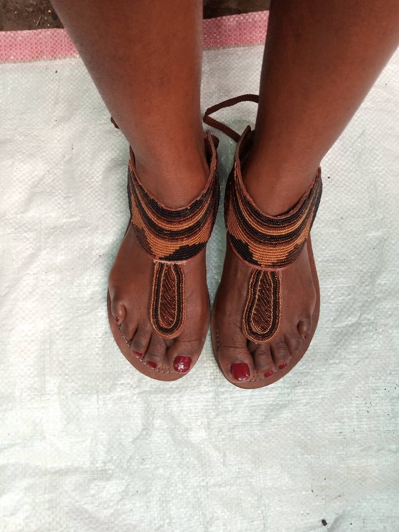 Tribal Sandals Beaded Sandals African Sandals Leather - Etsy