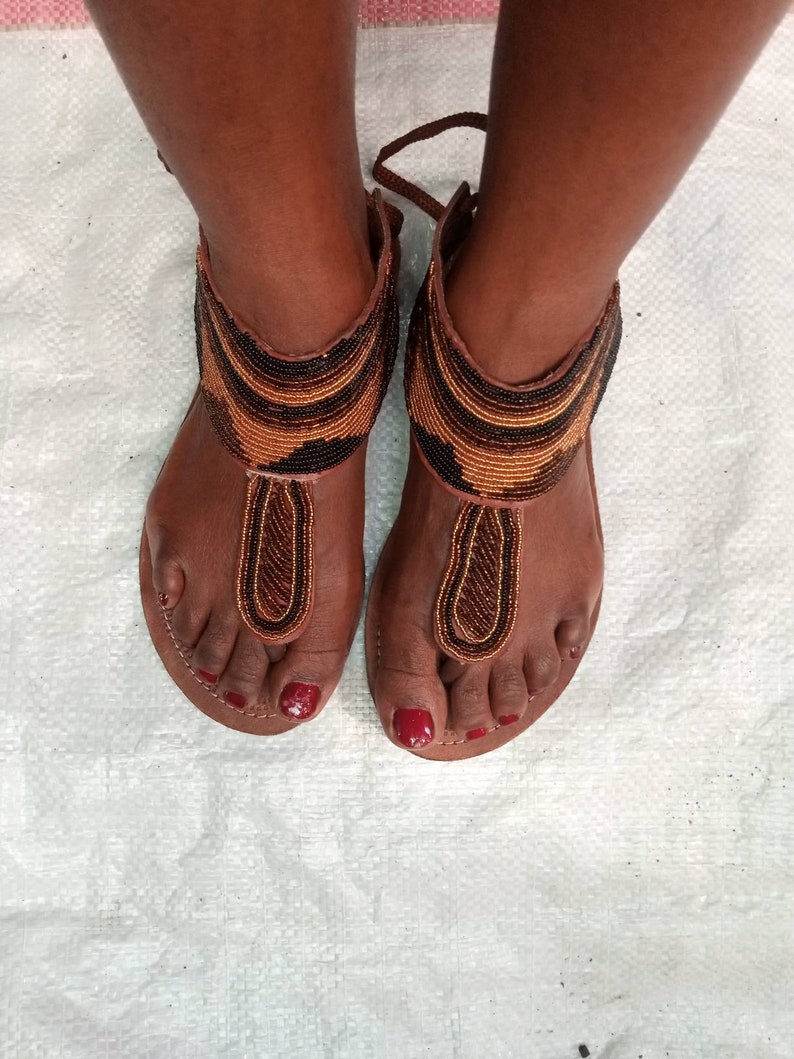 Tribal Sandals Beaded Sandals African Sandals Leather - Etsy