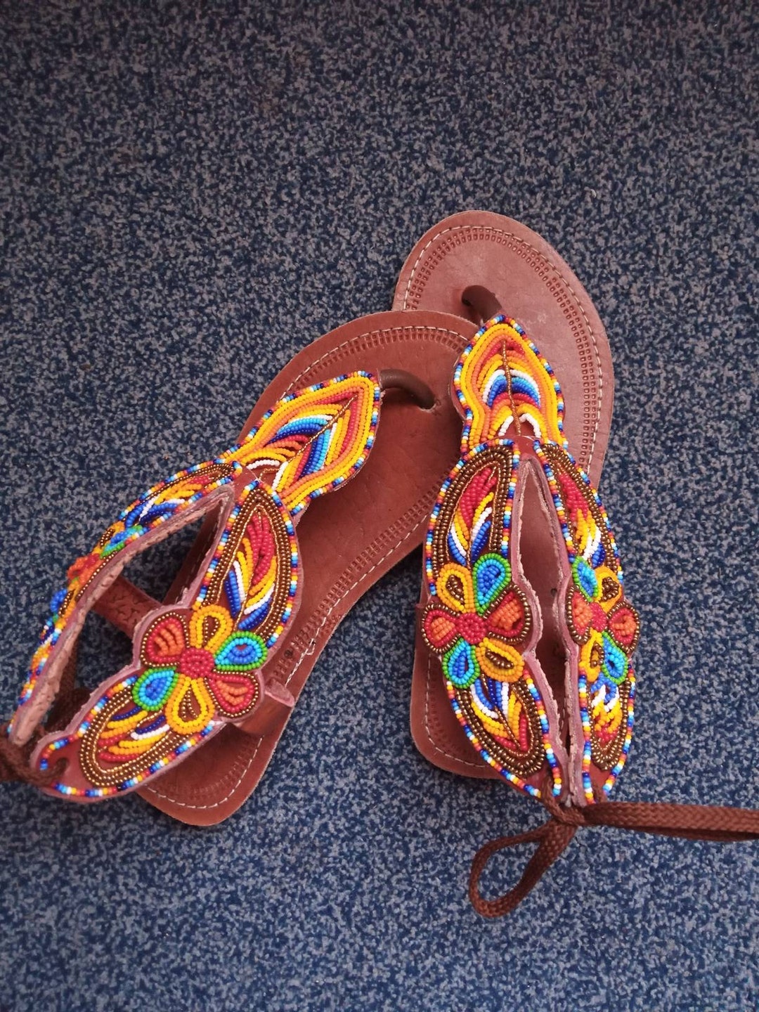 Tribal Sandals, Beaded Sandals, African Sandals, Leather Sandals, Brown ...