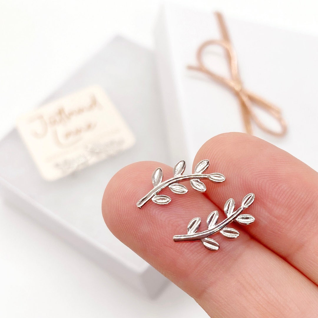 Ear Climbers Sterling Silver Leaf Earrings Branch Climber Etsy