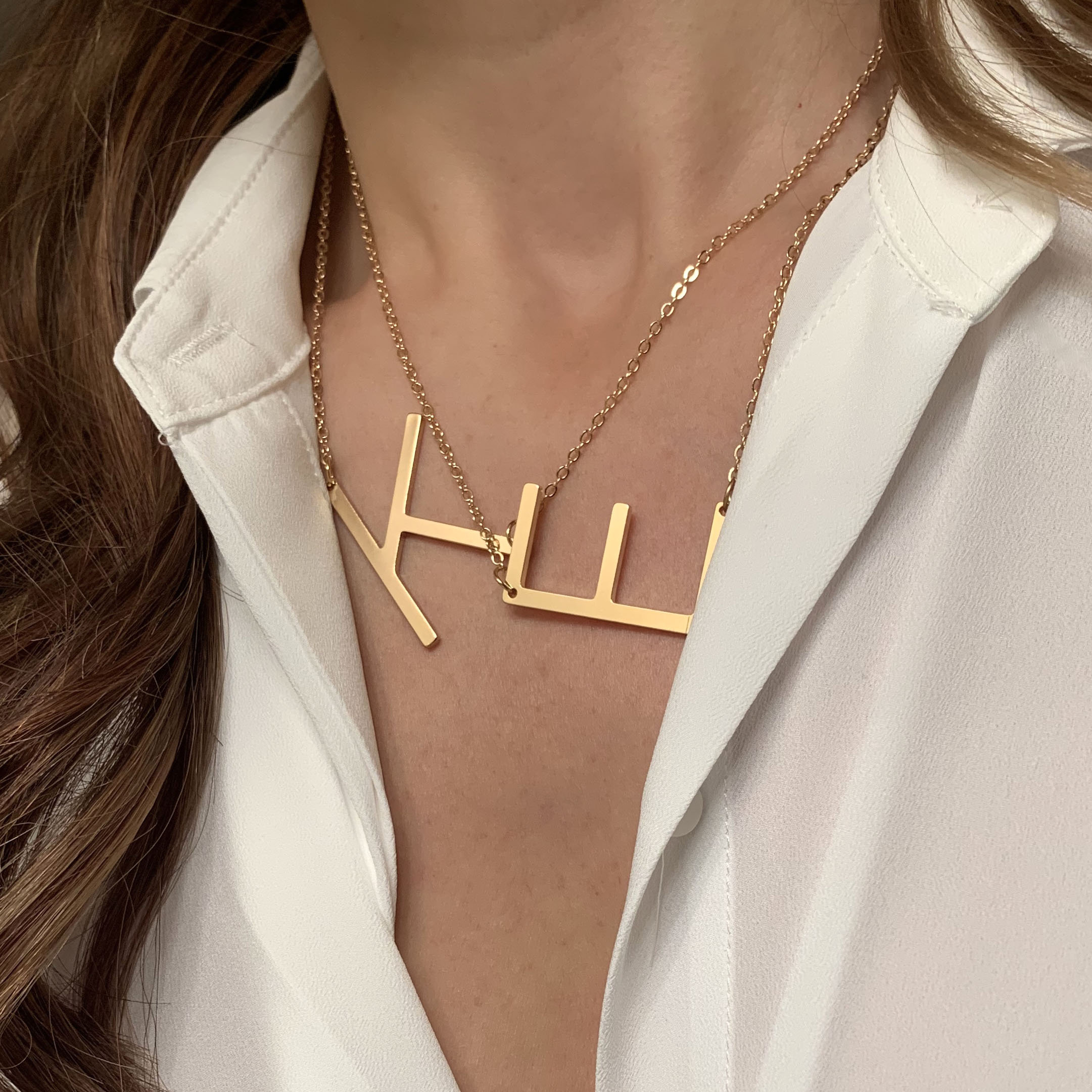 Large Initial Necklace Big Letter Necklace Sideways Etsy
