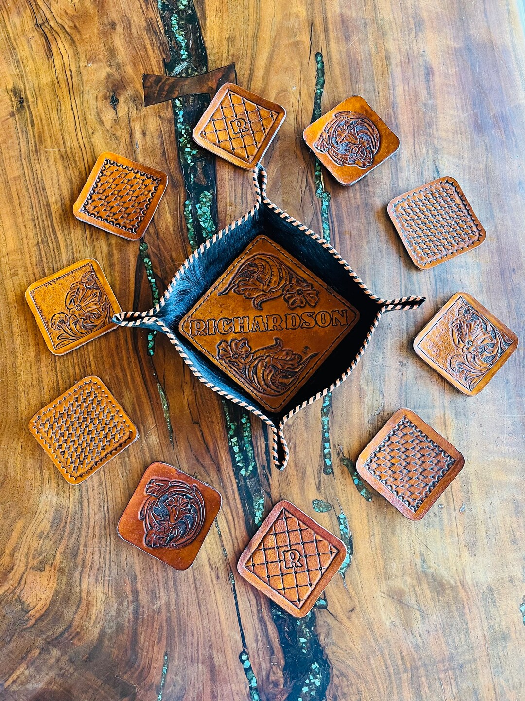 Custom Leather Coasters - Etsy