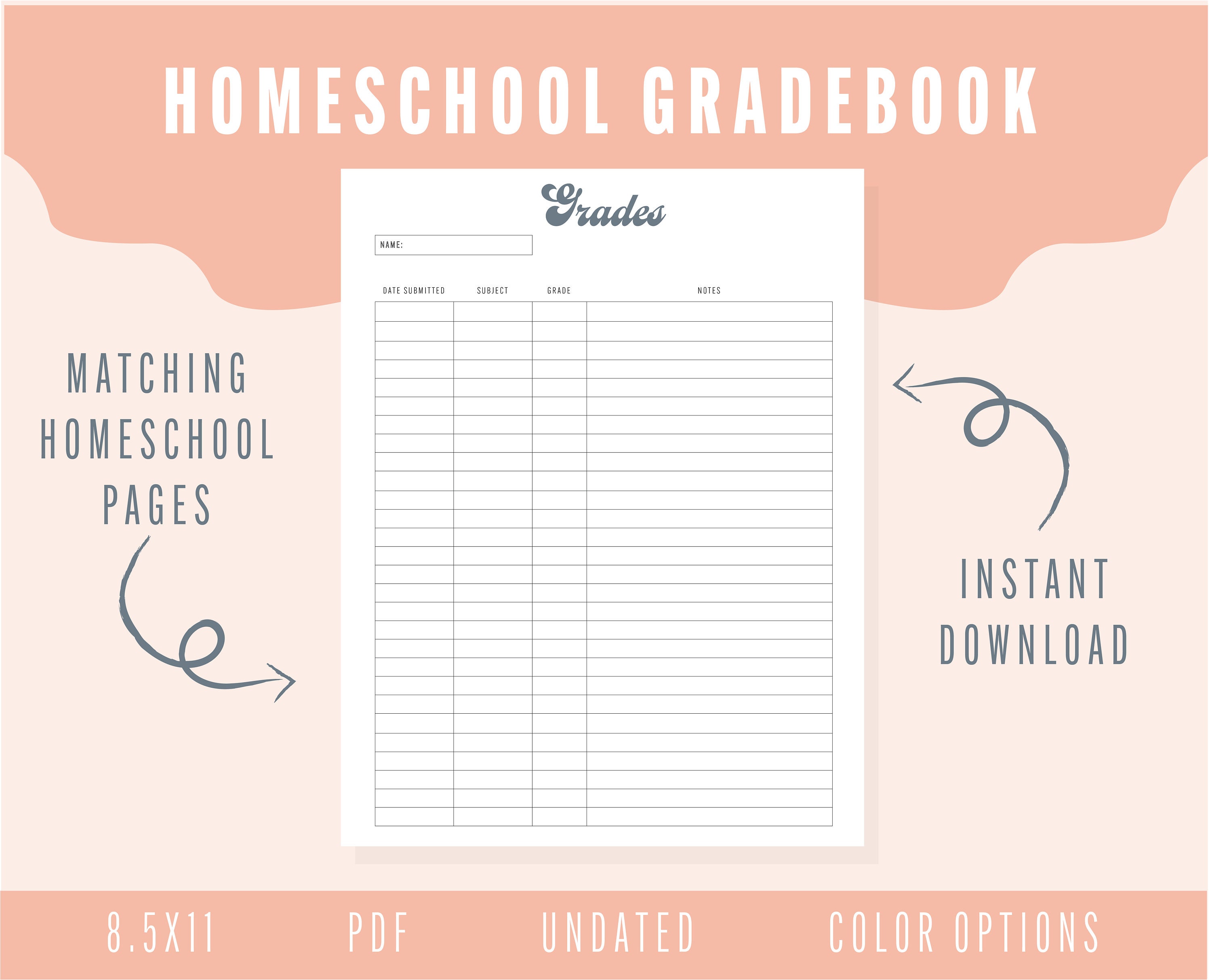 Printable Homeschool Grade Book Instant Download Grade | Etsy