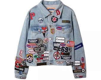 Men Denim Patchwork Jacket - Etsy