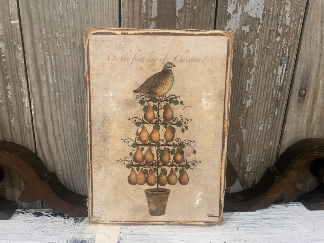 Handmade Vintage ART PRINT Primitive Christmas Partridge in a Pear Tree ...