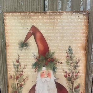 Handmade Vintage ART PRINT Primitive Merry Christmas Santa Distressed ...