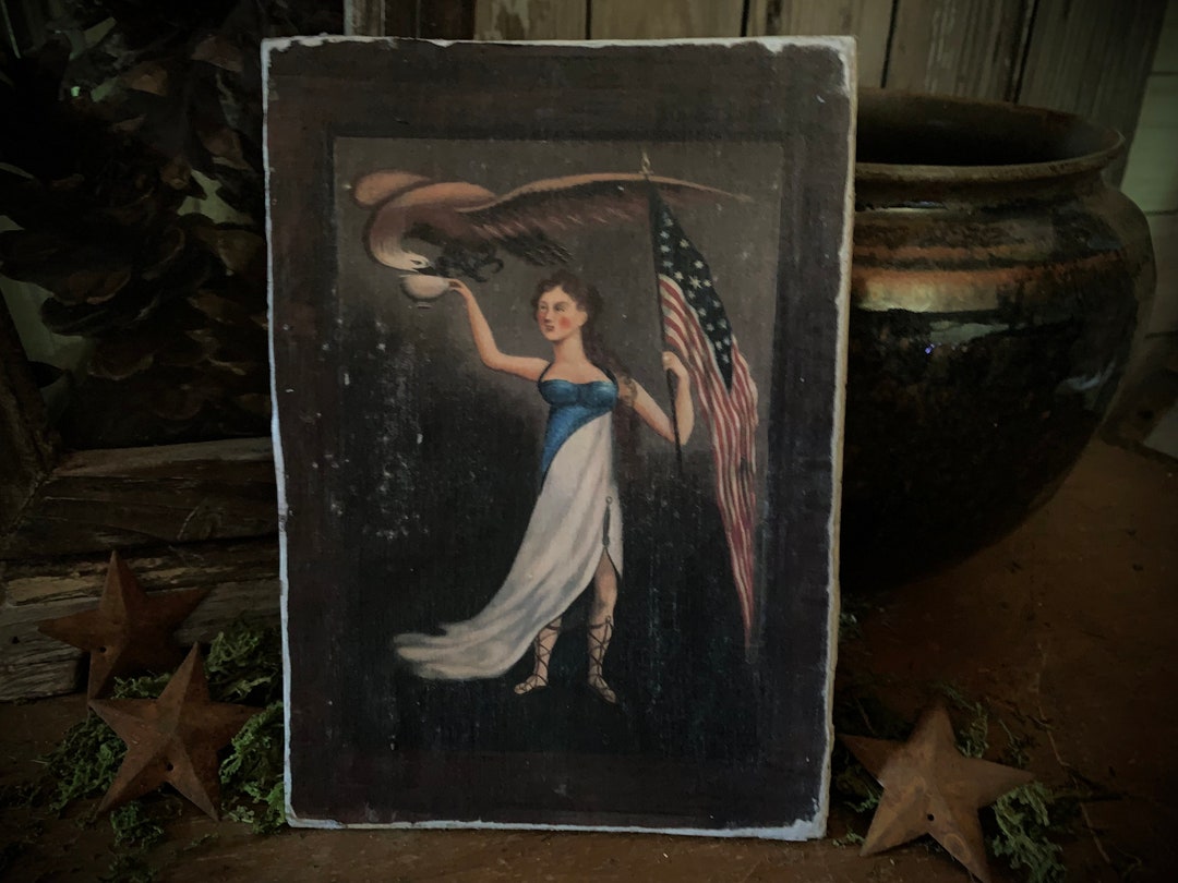 Handmade Vintage Americana Patriotic ART PRINT Primitive Portrait ...