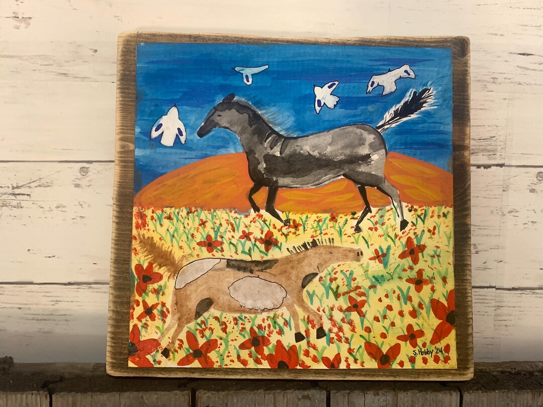 BRIGHT Vintage Primitive Folk Art Original Hand Painted Sign Rustic ...