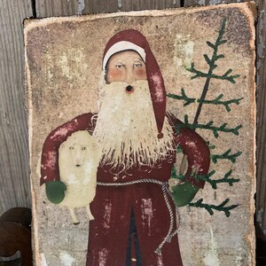 Handmade Vintage ART PRINT Primitive Merry Christmas Santa Distressed ...