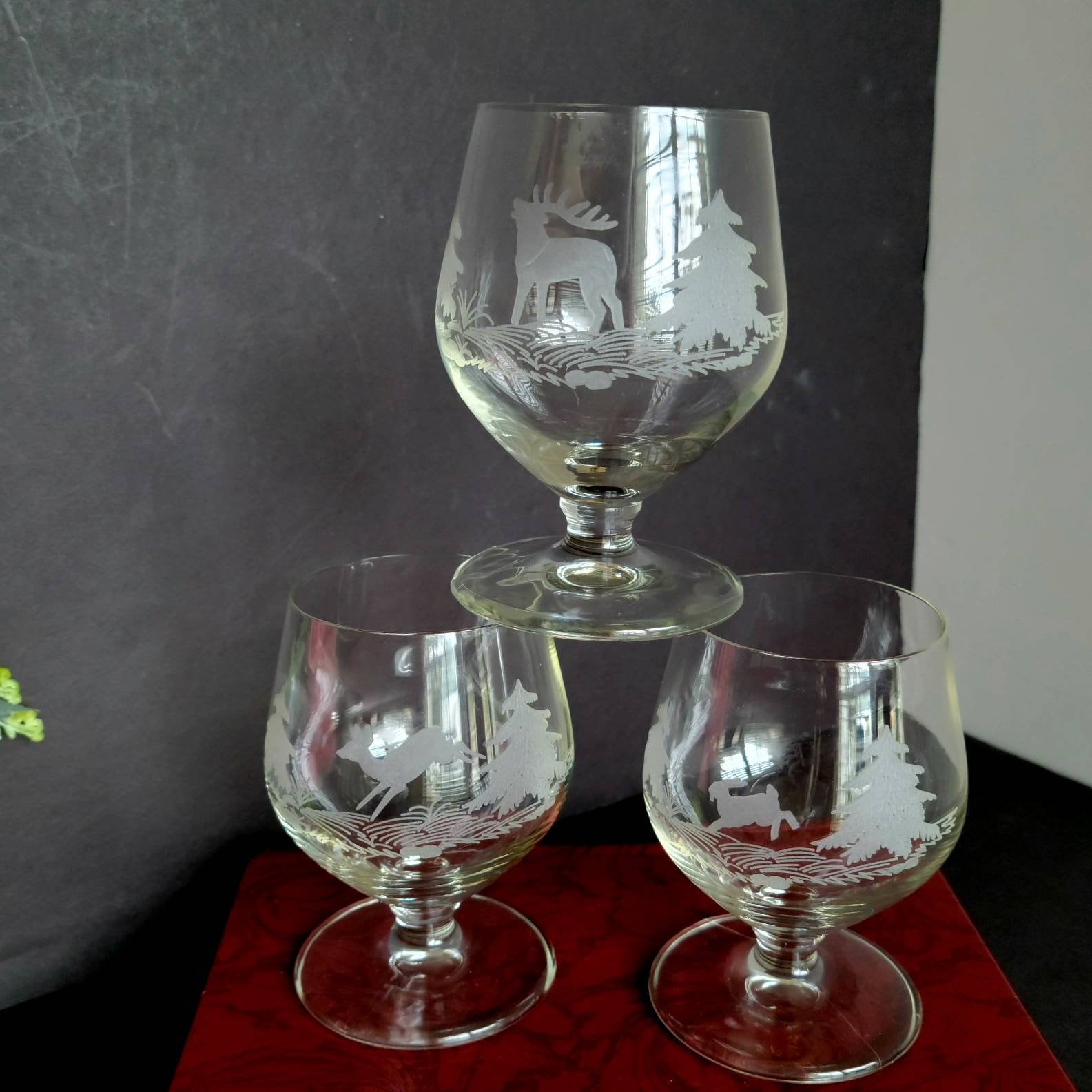 Vintage Brandy Snifters/cognac Glasses Etched With Different - Etsy