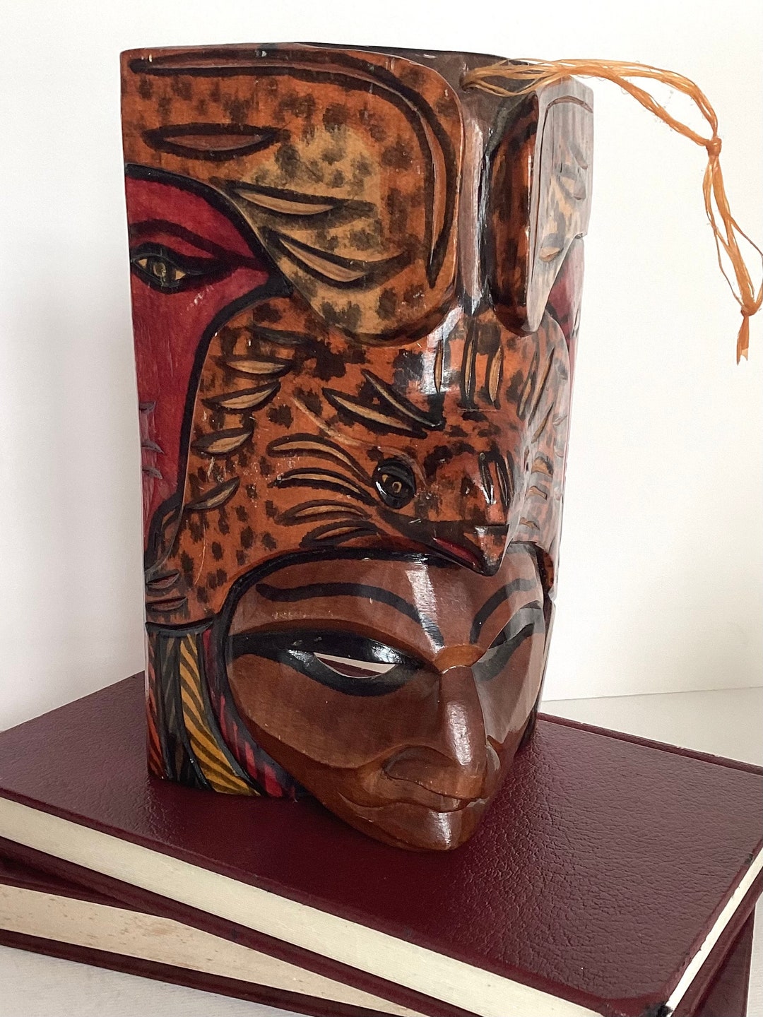 Vintage Wooden Carved Tribal/tiki Face Mask, Wall Hanging, Display ...