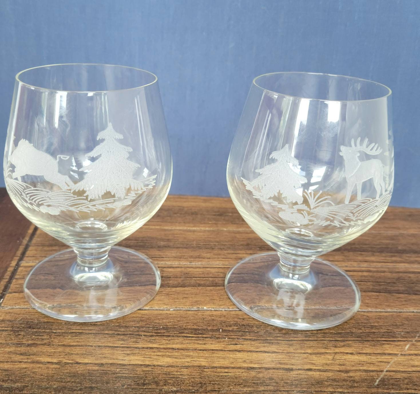 Vintage Brandy Snifters/cognac Glasses Etched With Different - Etsy