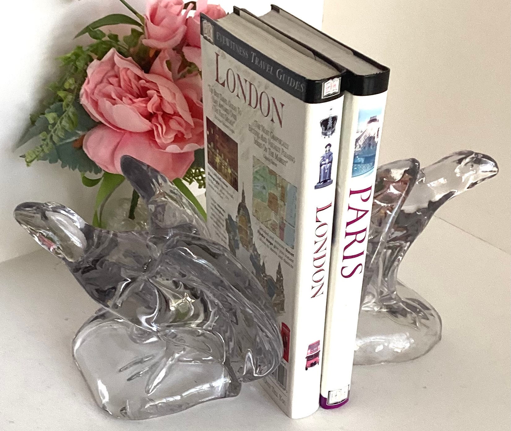 Vintage Cambridge Clear Glass Eagle Bookends, Very Heavy, 6 1/4” High ...