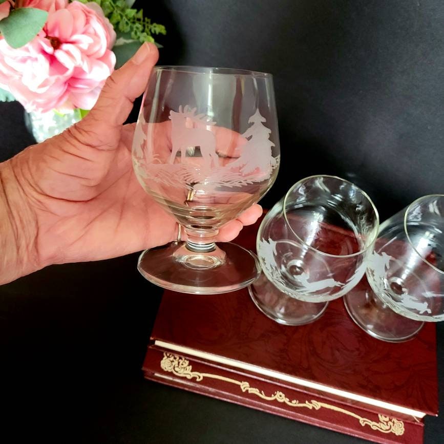 Vintage Brandy Snifters/cognac Glasses Etched With Different - Etsy