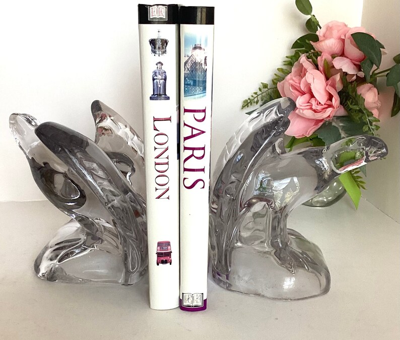 Vintage Cambridge Clear Glass Eagle Bookends, Very Heavy, 6 1/4” High ...