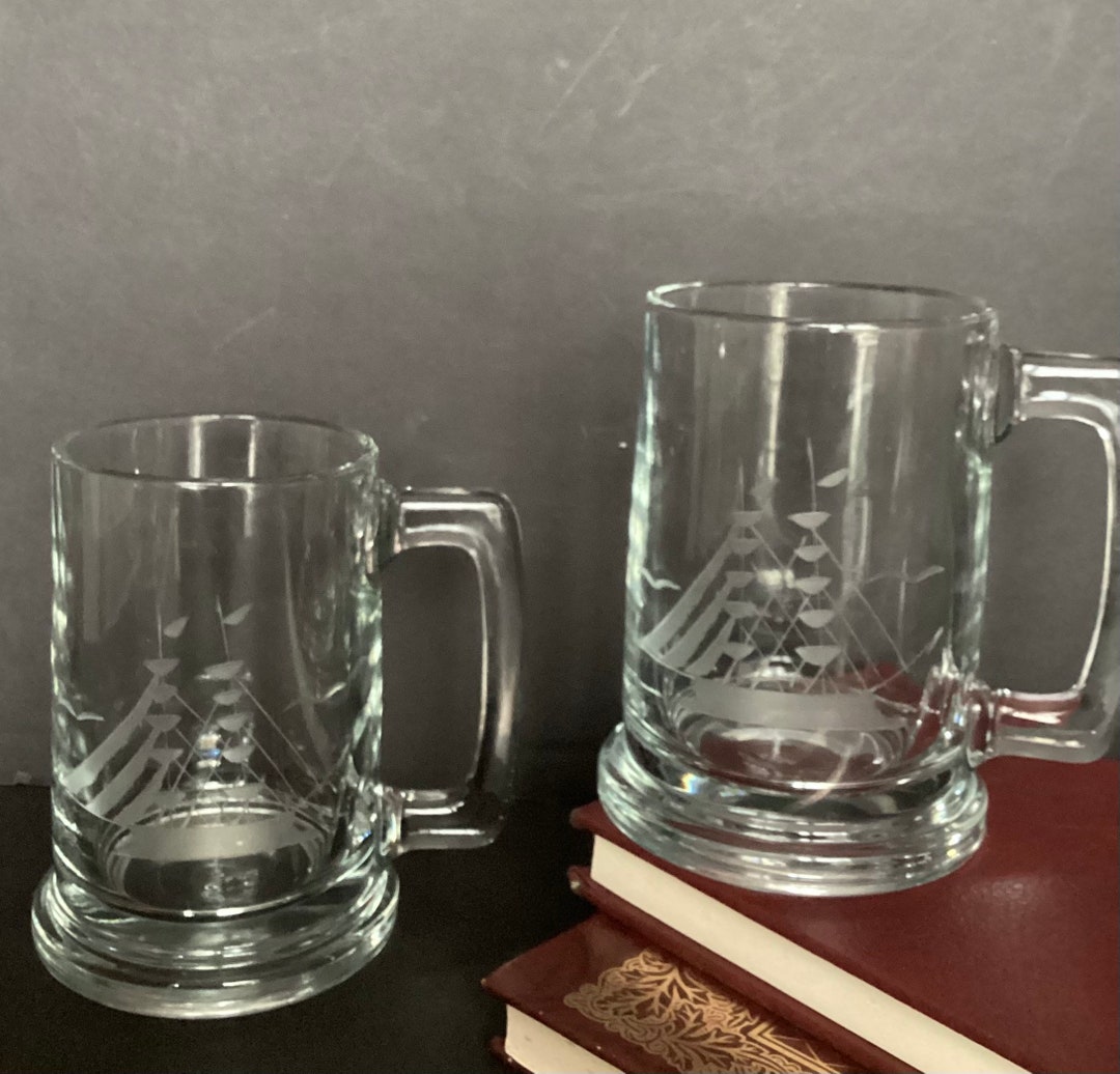 Vintage Beer Mugs/steins With Etched Sailing Schooners, Square Handles ...
