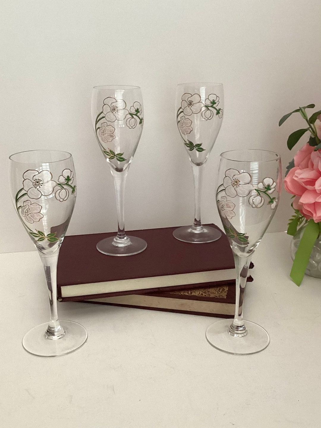 Vintage Perrier Jouet Bell Hand-painted Champagne Flutes, Blown Glass ...