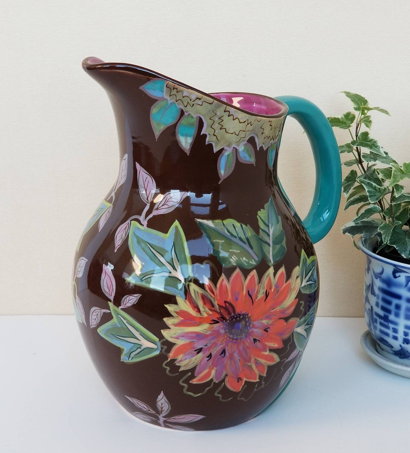 Tracy Porter Large Hand Painted Pottery Floral Pitcher From | Etsy