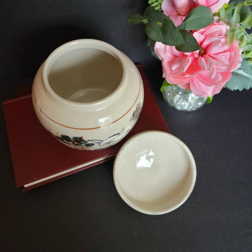 Vintage Lidded Ginger/tea Jar With Cranes and Pine Tree Motif - Etsy