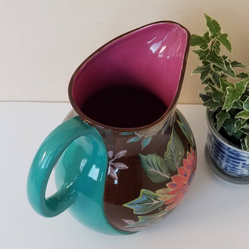 Tracy Porter Large Hand Painted Pottery Floral Pitcher From | Etsy