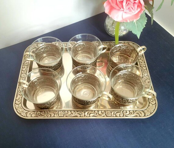 Vintage 1970's Metal Embossed Tray With Matching Metal Cup - Etsy