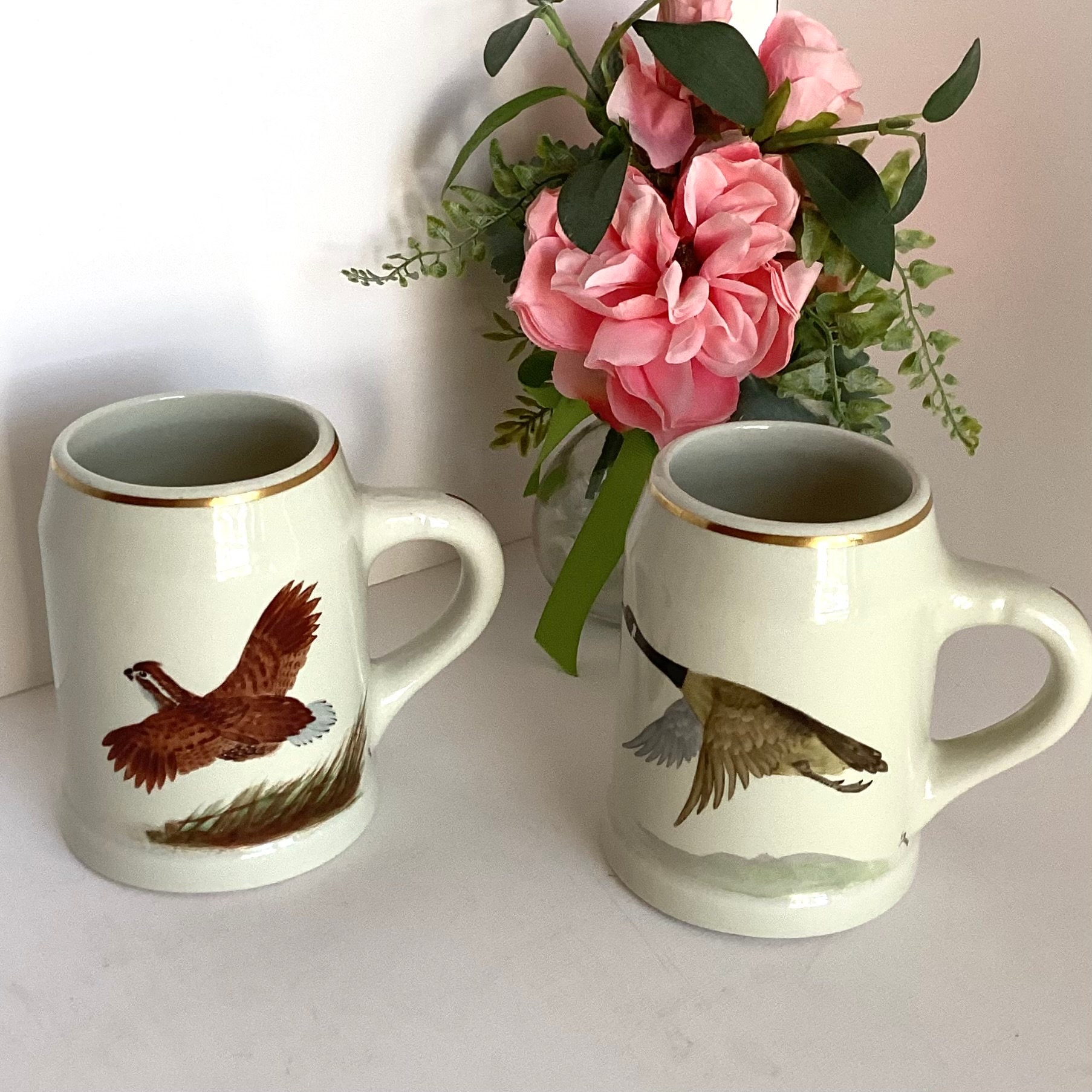 Vintage Hall Heirloom Hand Painted Mugs/tankards With Game - Etsy