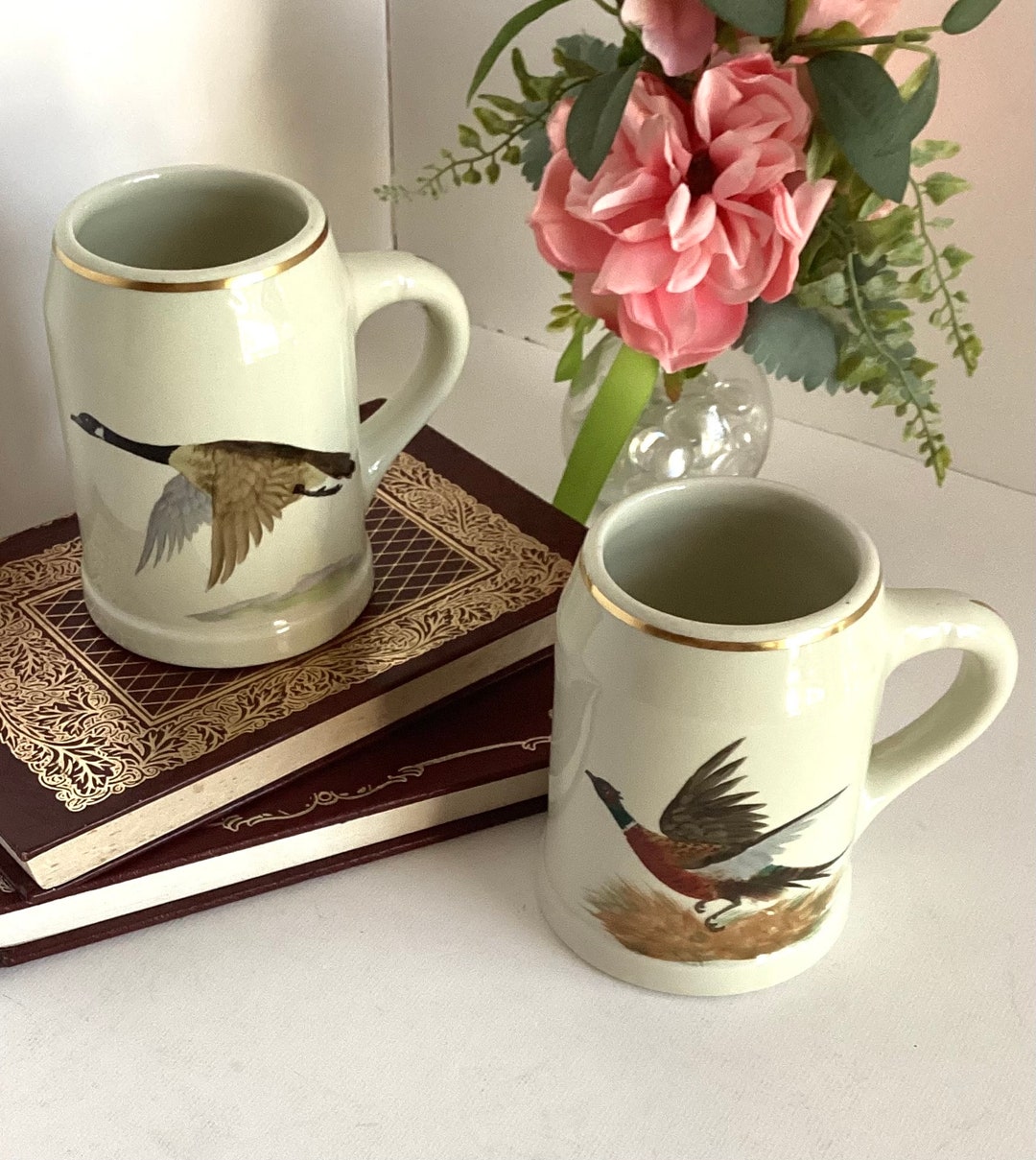 Vintage Hall Heirloom Hand Painted Mugs/tankards With Game Birds ...