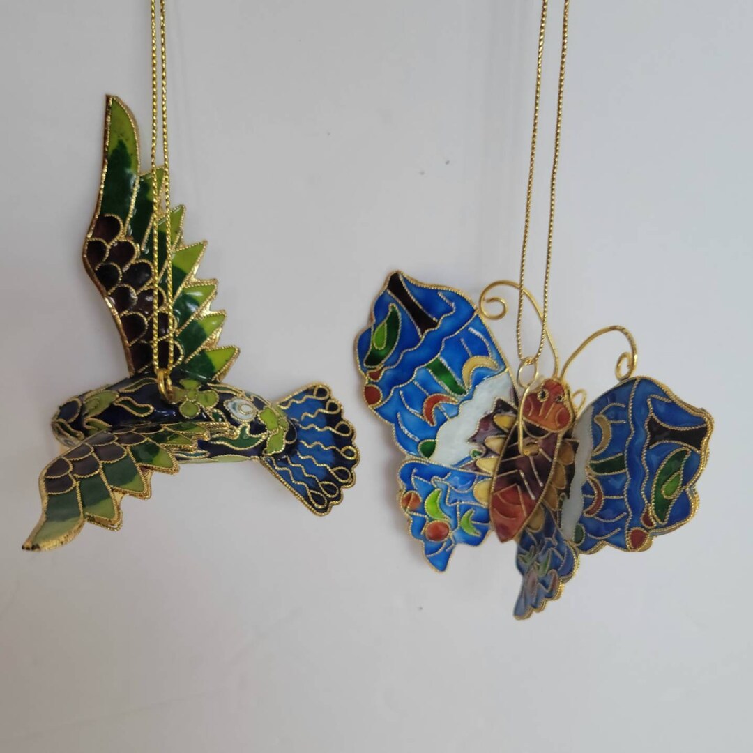 Vintage Cloisonne Hummingbird and Butterfly Ornaments/ Window Hangers ...