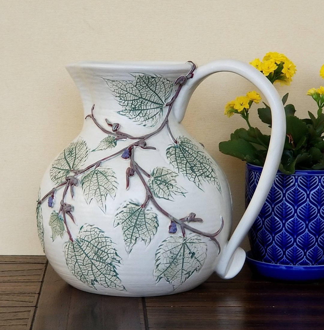 Art Pottery Handmade Grapevine Pitcher Designed by Lynn Stewart, 2 ...