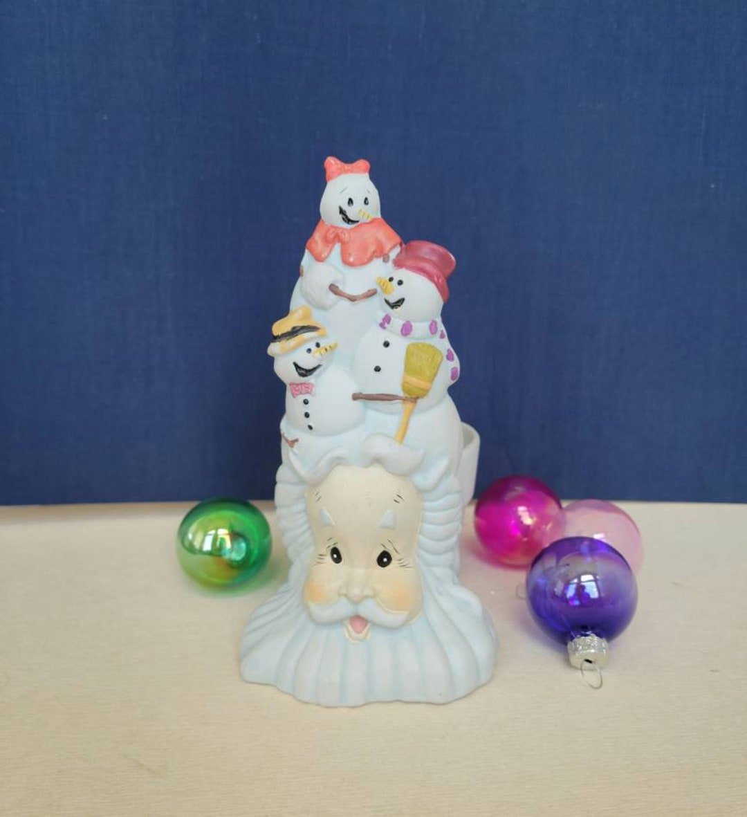Vintage Santa Planter/candy Dish Stacked With Snow Family, New Holland ...
