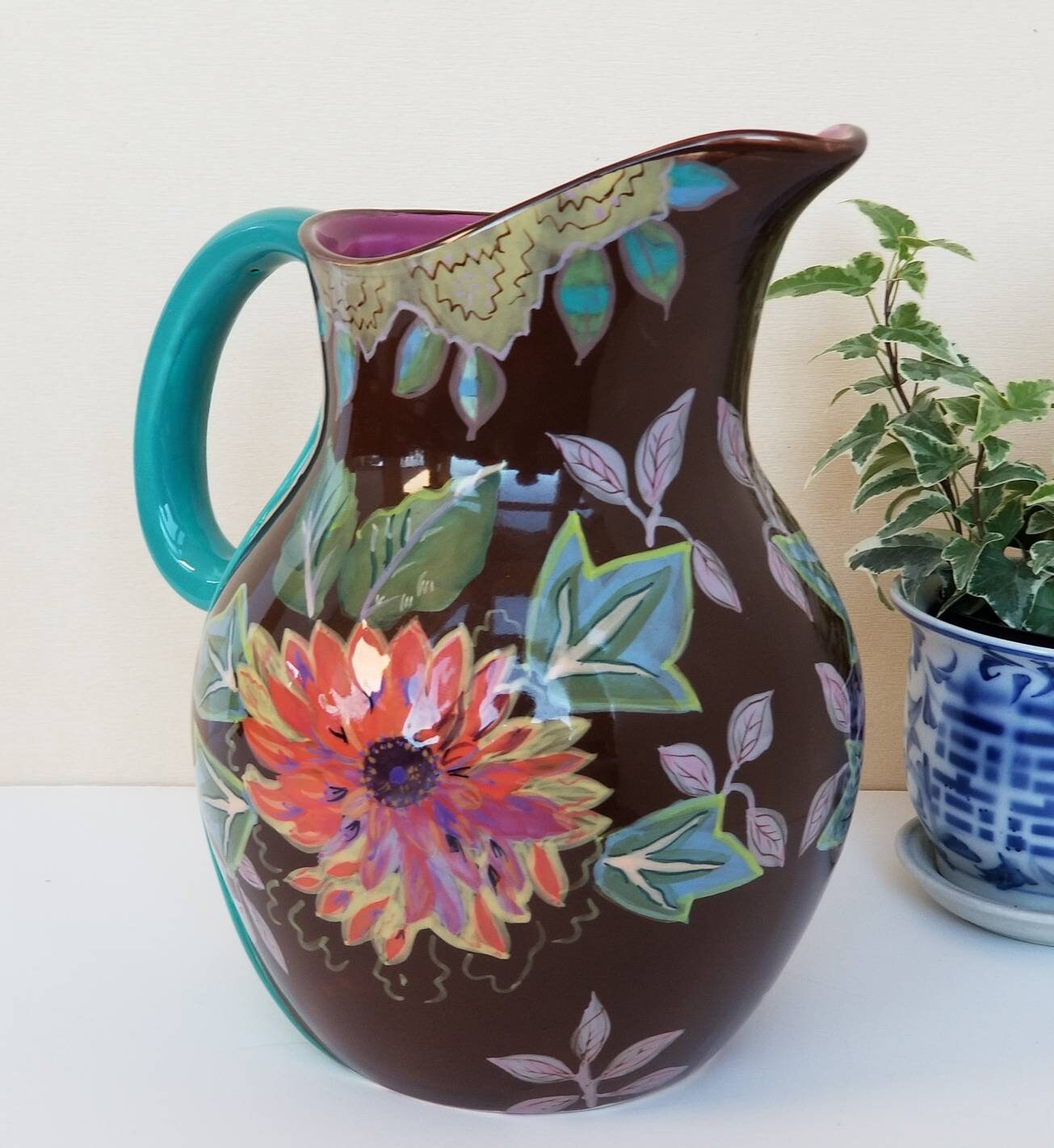 Tracy Porter Large Hand Painted Pottery Floral Pitcher From | Etsy