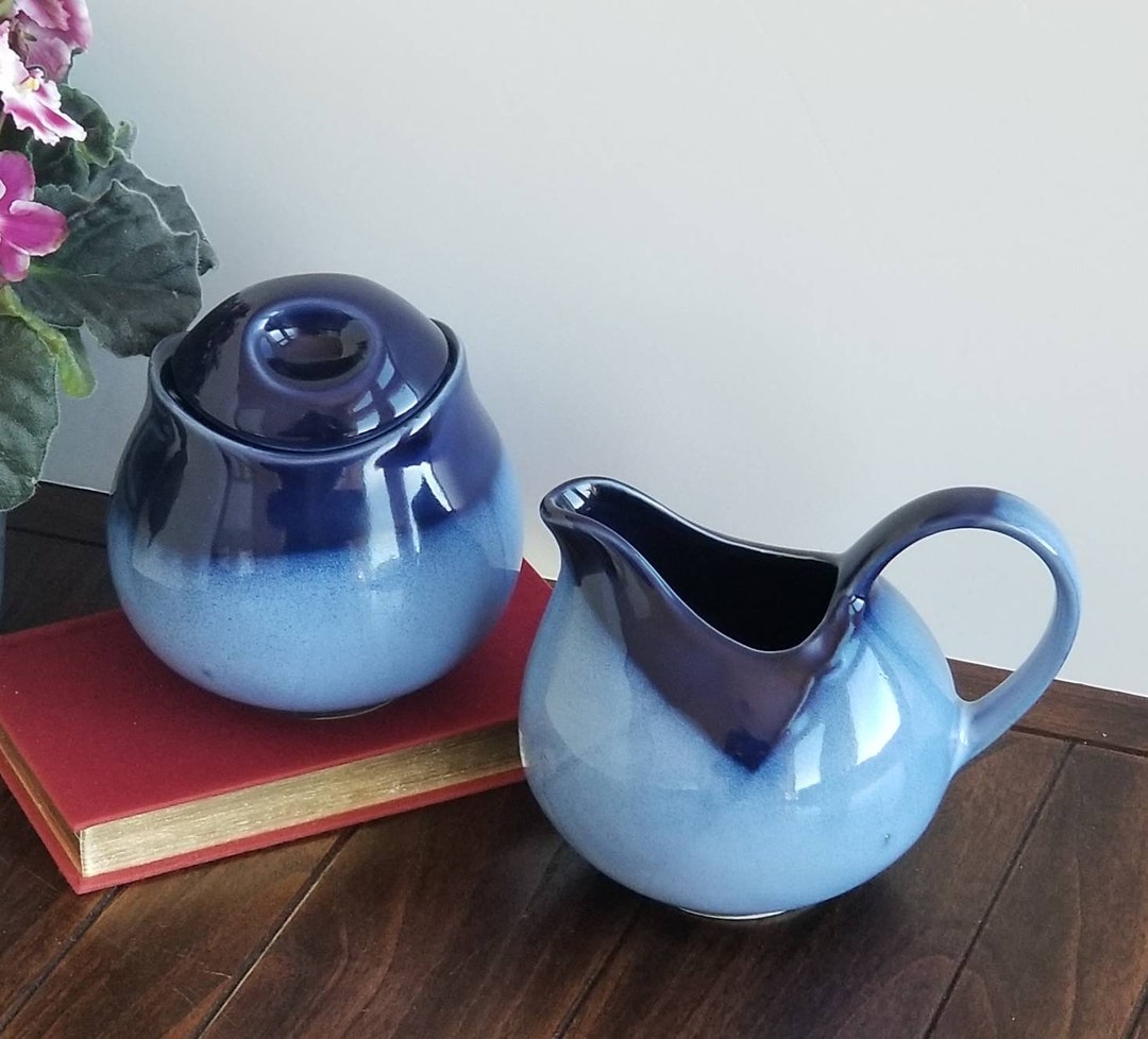 Vintage Sango Nova Blue Stoneware Sugar Bowl and Creamer, Made in ...