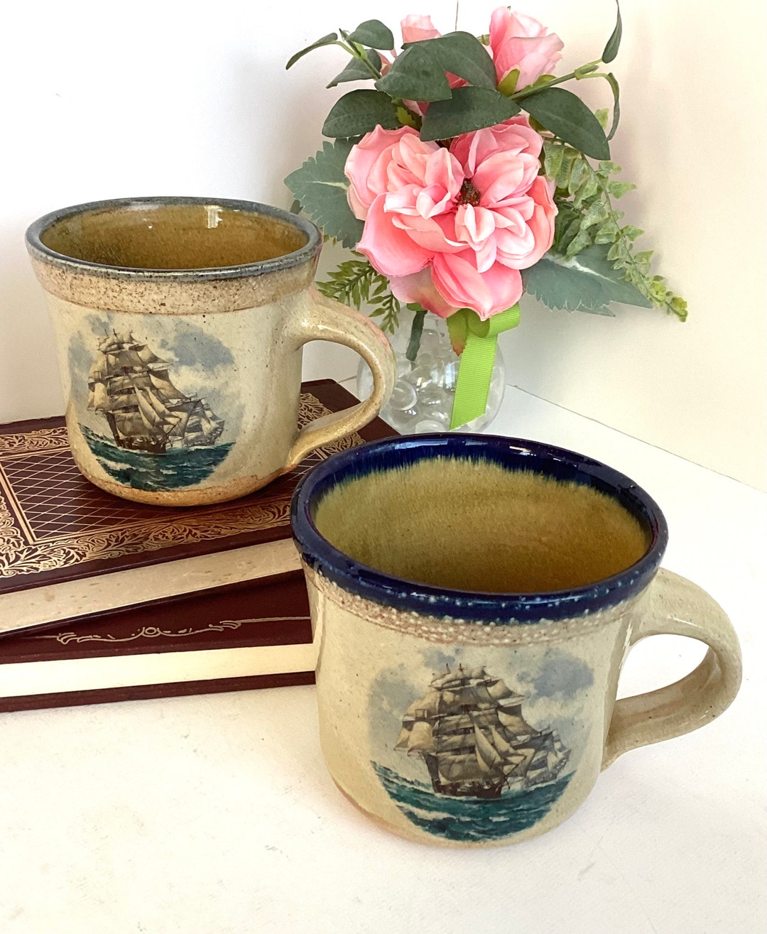 Vintage Monroe Salt Works Pottery Mugs With Clipper Ships, Made in ...