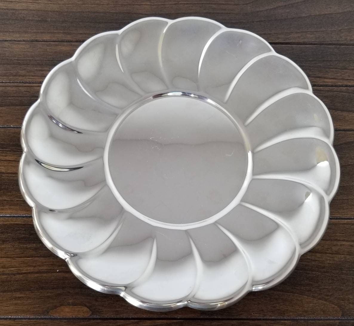 Vintage MCM Gorham Round Silverplate Tray YC1593 with Swirl - Etsy.de