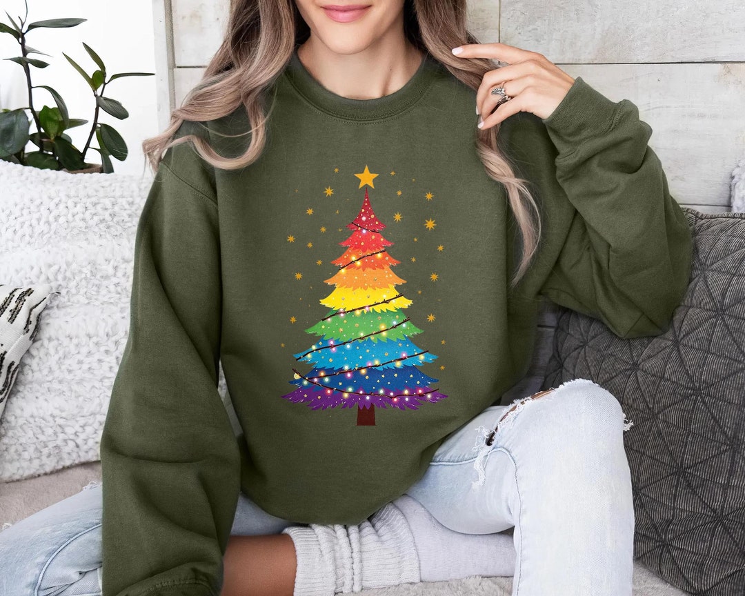 LGBTQ Pride Christmas Tree Sweatshirt, Rainbow Holiday Sweater, Festive ...