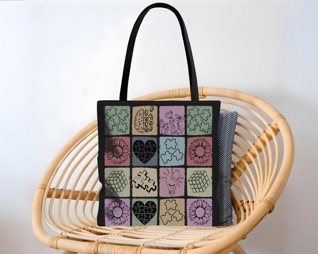 Autism Awareness Tote Bag, Puzzle Piece Canvas Bag, Support Inclusion ...