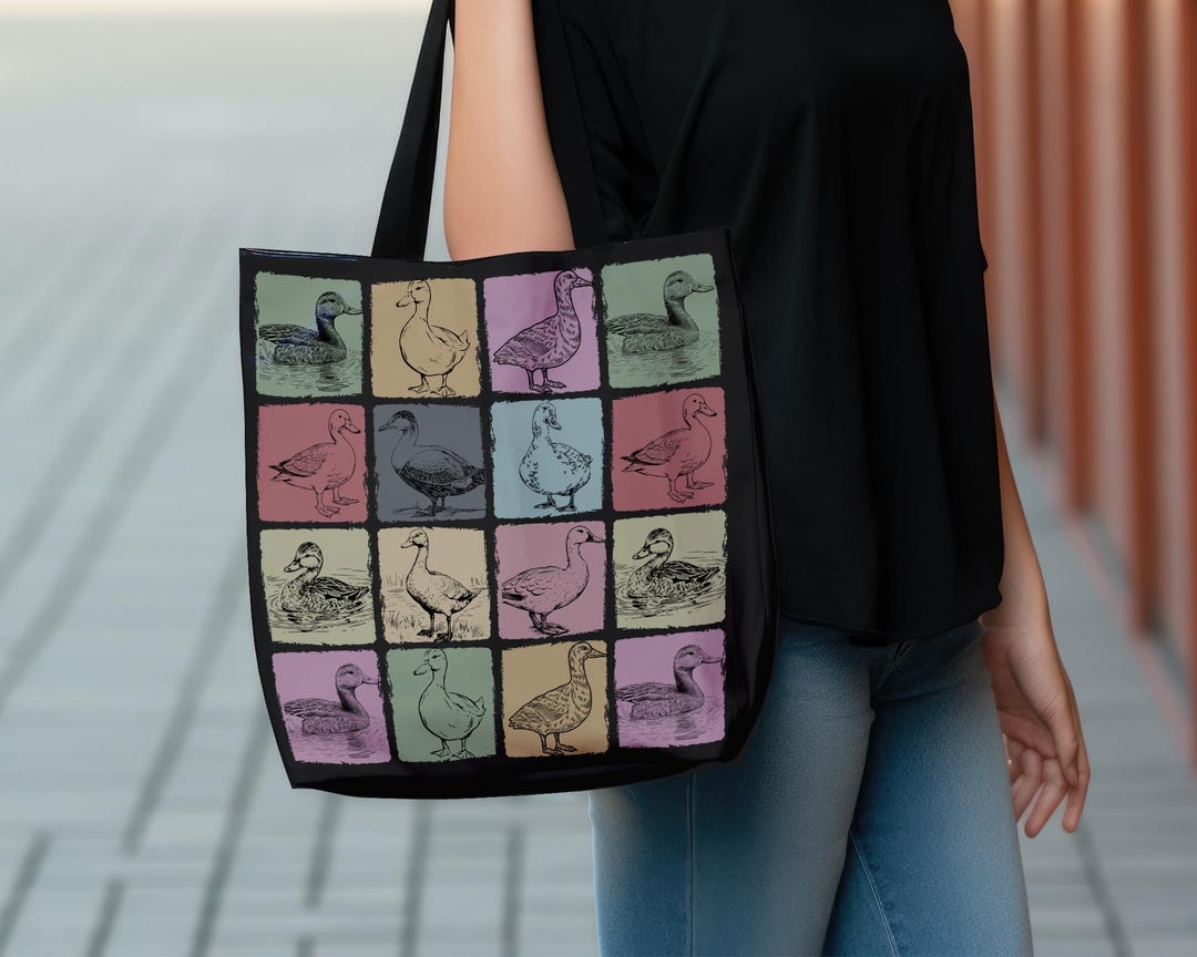 Vintage Duck Lover Tote Bag, Cute Duck Gift Bag, Reusable Duck Themed ...