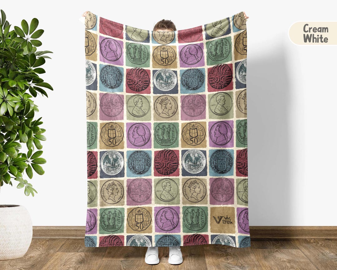 Retro Coin Collector Blanket Gift, Vintage Numismatics Throw, Cozy Coin ...