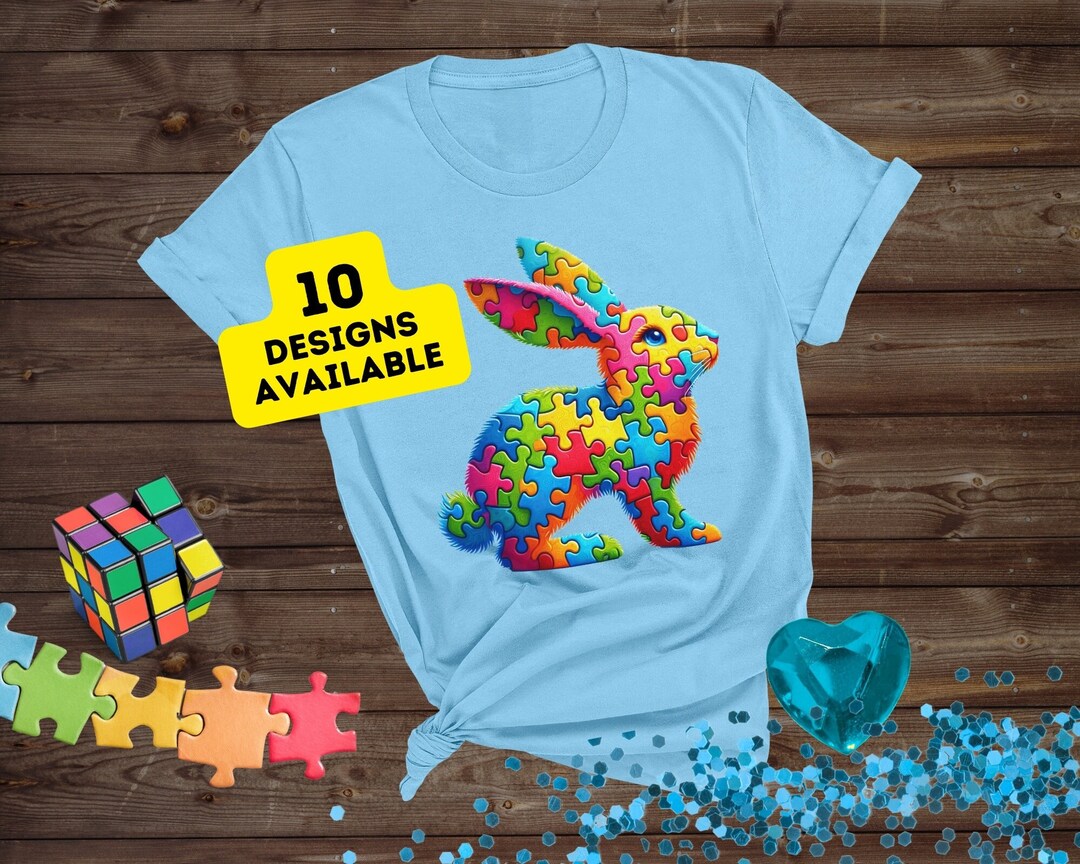 Colorful Easter Bunny Puzzle Pieces Autism Awareness T-shirt, Autism ...