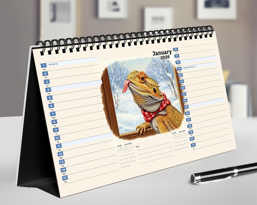 2026 Desk Calendar Bearded Dragon, Cute Animal Calendar, Funny Desk ...