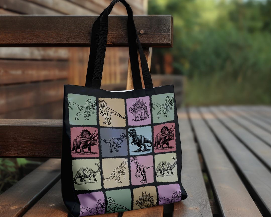 Dinosaur Tote Bag, Retro Prehistoric Lover Gift, Vintage Dino Design ...
