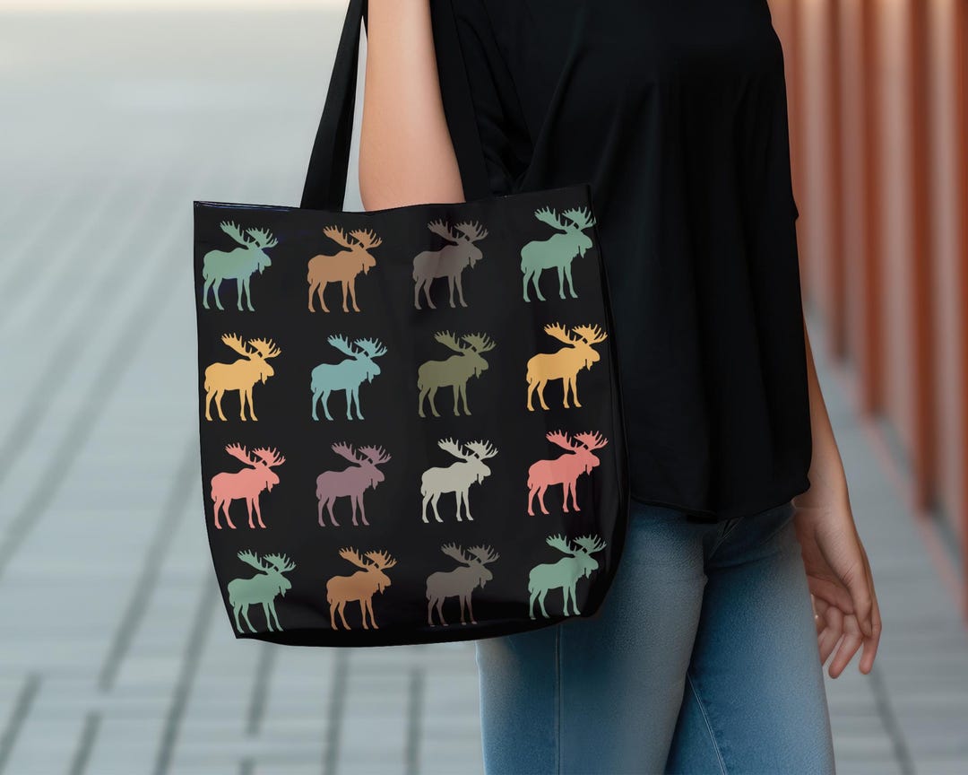 Retro Moose Tote Bag, Retro Wildlife Lover Gift, Moose Fan Bag, Animal ...