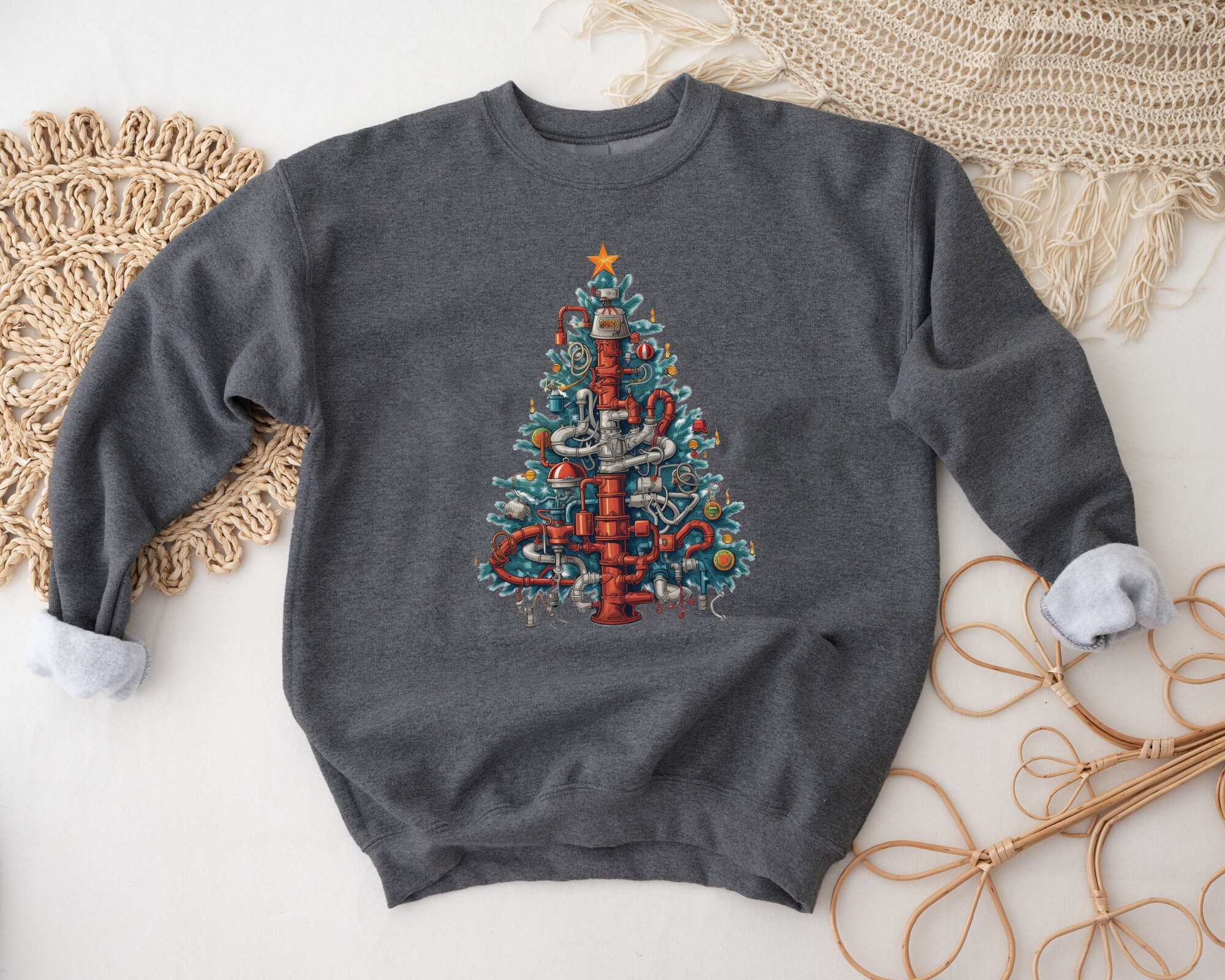 Funny Plumber Christmas Tree Sweatshirt, Plumbing Ornament Decor Xmas ...