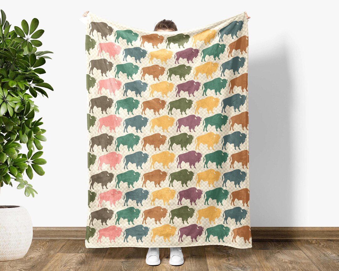 Bison Lover Blanket, Retro Buffalo Throw, Cozy Wild Animal Blanket ...
