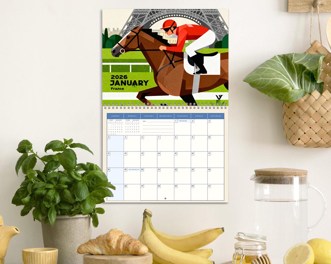 2026 Horse Racing Wall Calendar, Equestrian Jockey Art, Gift for Horse ...