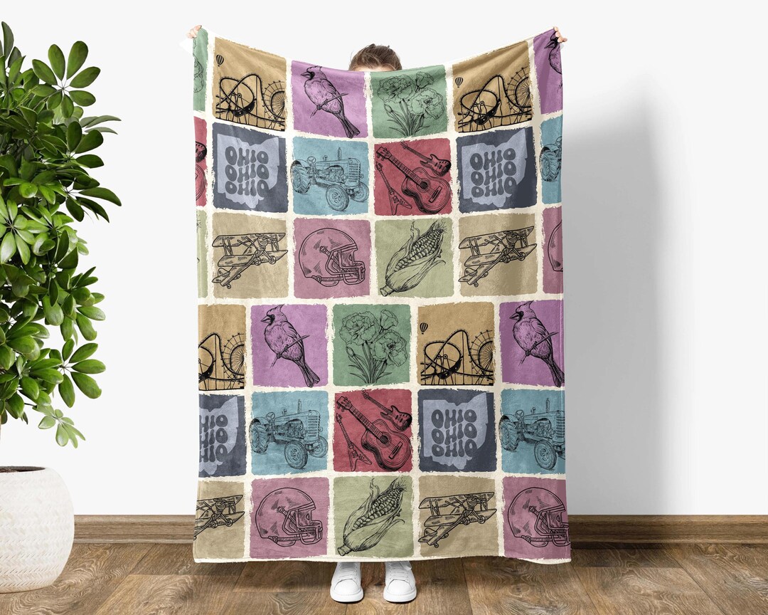 Retro Ohio State Blanket, Cozy Ohio Home Decor, 4th of July Patriotic ...