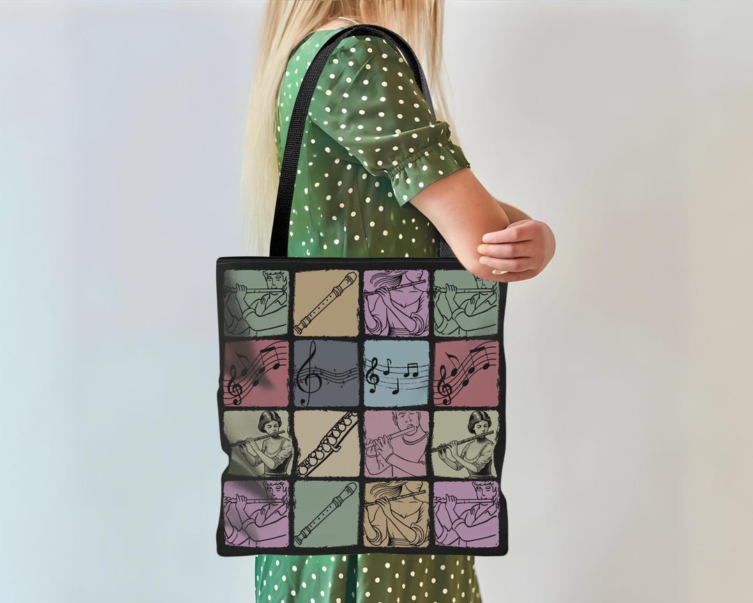 Vintage Flute Tote Bag, Retro Music Lover Gift, Flute Player Bag, Retro ...